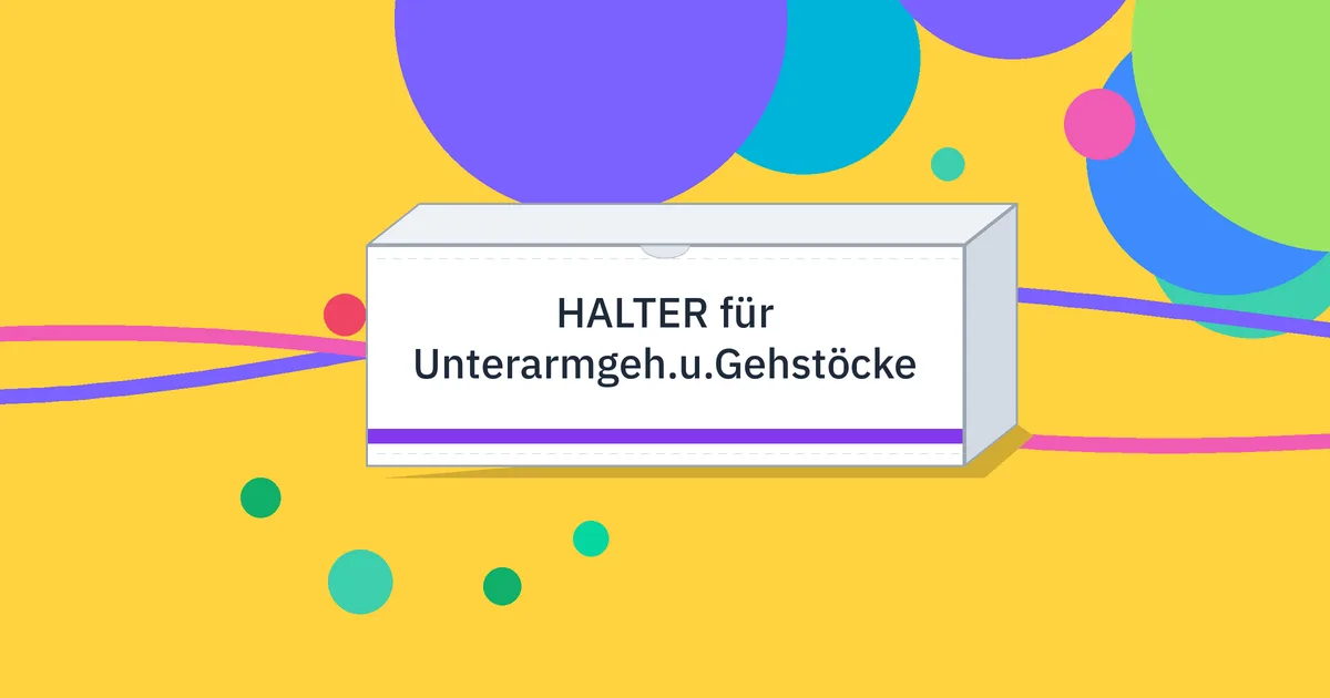 Symbolbild: Packung mit der Aufschrift HALTER für Unterarmgeh.u.Gehstöcke (PZN 08482889) – Verfügbarkeit und Bezug in Apotheken in Frankfurt am Main