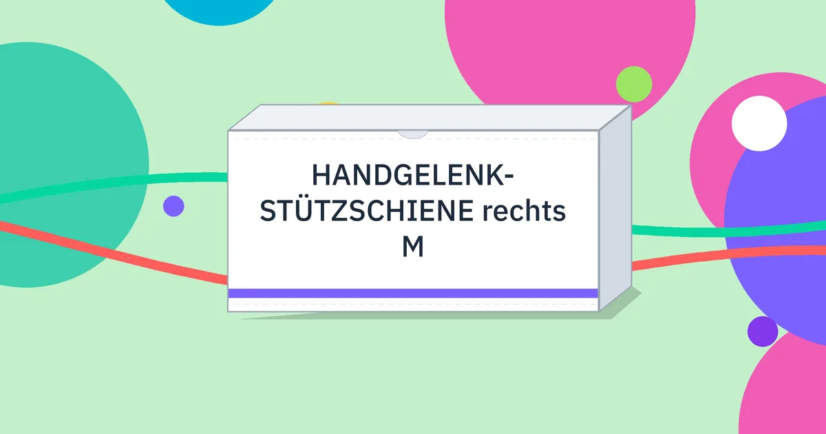 Symbolbild: Packung mit der Aufschrift HANDGELENK-STÜTZSCHIENE rechts M (PZN 19070173) – Verfügbarkeit und Bezug in Apotheken in Frankfurt am Main