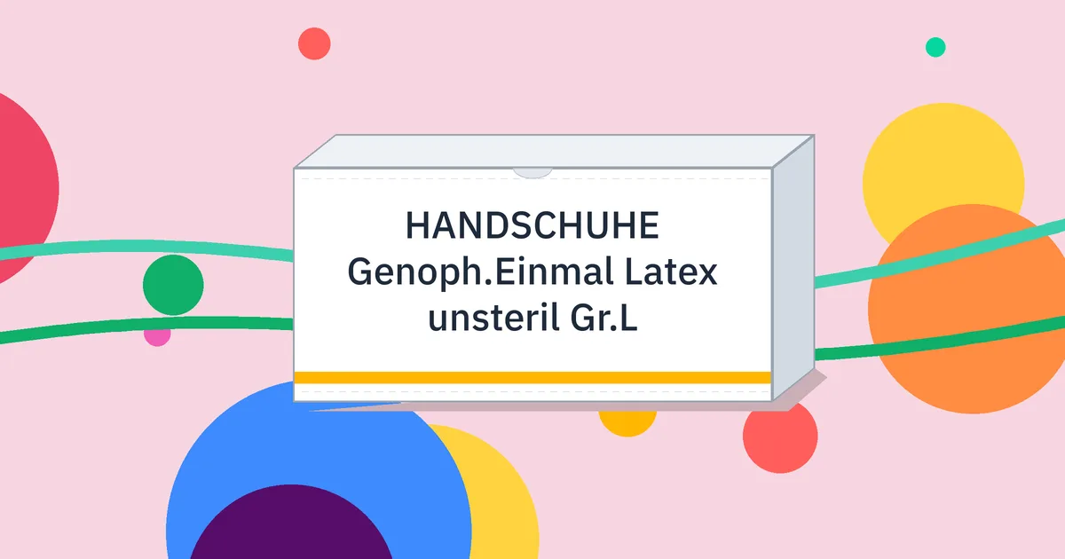 Symbolbild: Packung mit der Aufschrift HANDSCHUHE Genoph.Einmal Latex unsteril Gr.L (PZN 06349784) – Verfügbarkeit und Bezug in Apotheken in Frankfurt am Main