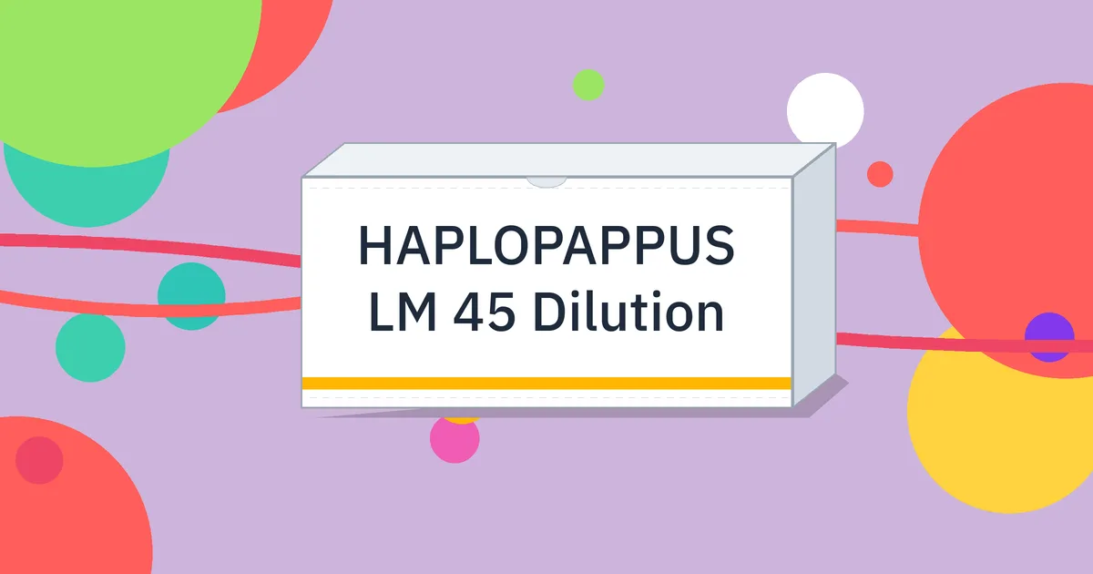 Symbolbild: Packung mit der Aufschrift HAPLOPAPPUS LM 45 Dilution (PZN 12885110) – Verfügbarkeit und Bezug in Apotheken in Frankfurt am Main