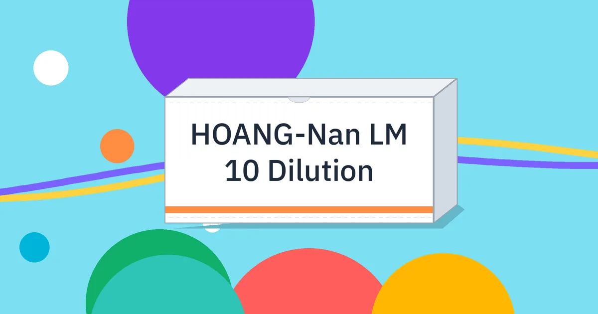 Symbolbild: Packung mit der Aufschrift HOANG-Nan LM 10 Dilution (PZN 12889237) – Verfügbarkeit und Bezug in Apotheken in Frankfurt am Main