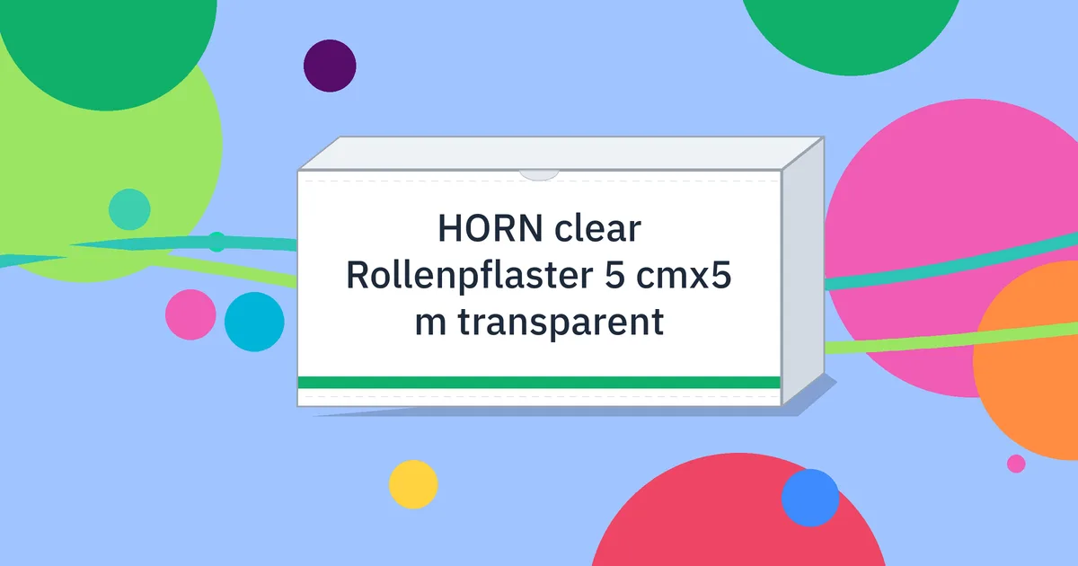 Symbolbild: Packung mit der Aufschrift HORN clear Rollenpflaster 5 cmx5 m transparent (PZN 03740789) – Verfügbarkeit und Bezug in Apotheken in Frankfurt am Main