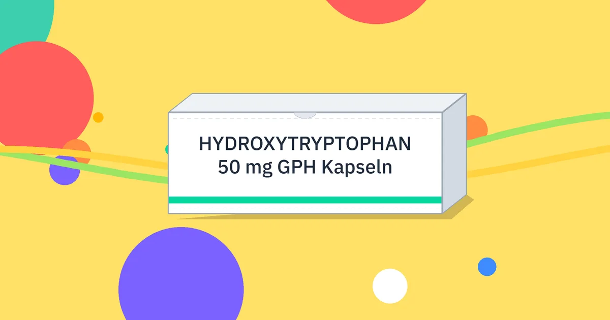 Symbolbild: Packung mit der Aufschrift HYDROXYTRYPTOPHAN 50 mg GPH Kapseln (PZN 09380079) – Verfügbarkeit und Bezug in Apotheken in Frankfurt am Main
