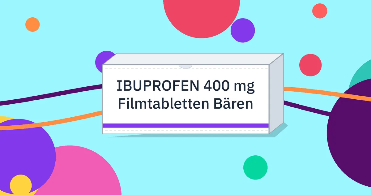 Symbolbild: Packung mit der Aufschrift IBUPROFEN 400 mg Filmtabletten Bären (PZN 13720517) – Verfügbarkeit und Bezug in Apotheken in Frankfurt am Main