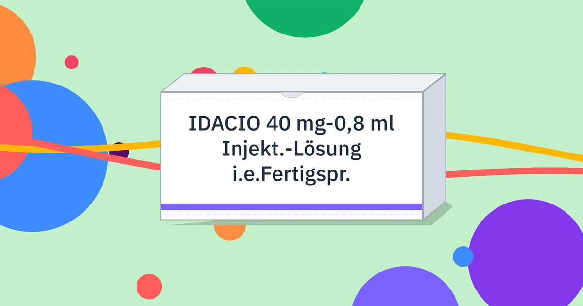 Symbolbild: Packung mit der Aufschrift IDACIO 40 mg-0,8 ml Injekt.-Lösung i.e.Fertigspr. (PZN 20582352) – Verfügbarkeit und Bezug in Apotheken in Frankfurt am Main