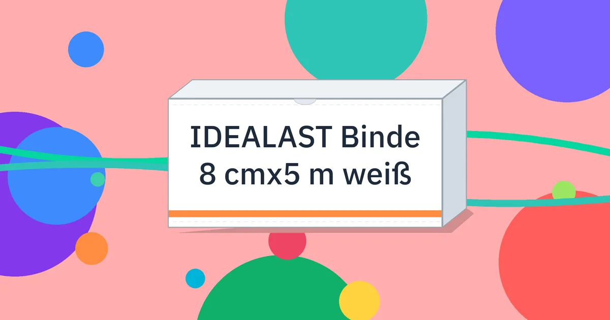 Symbolbild: Packung mit der Aufschrift IDEALAST Binde 8 cmx5 m weiß (PZN 12594826) – Verfügbarkeit und Bezug in Apotheken in Frankfurt am Main