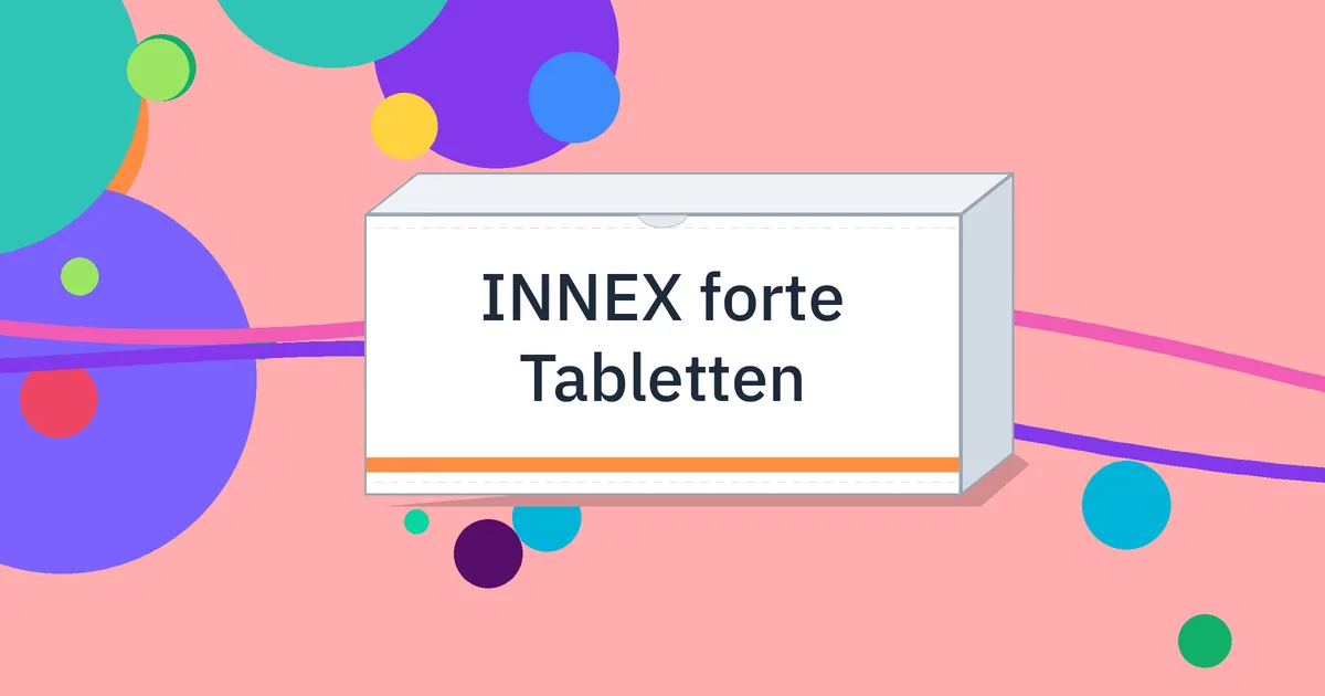 Symbolbild: Packung mit der Aufschrift INNEX forte Tabletten (PZN 13923120) – Verfügbarkeit und Bezug in Apotheken in Frankfurt am Main