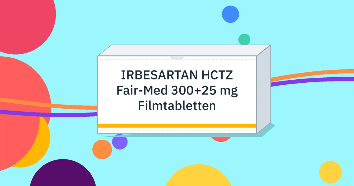 Symbolbild: Packung mit der Aufschrift IRBESARTAN HCTZ Fair-Med 300+25 mg Filmtabletten (PZN 13245921) – Verfügbarkeit und Bezug in Apotheken in Frankfurt am Main