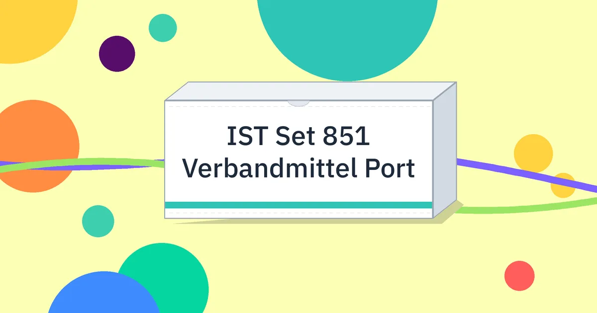 Symbolbild: Packung mit der Aufschrift IST Set 851 Verbandmittel Port (PZN 15895296) – Verfügbarkeit und Bezug in Apotheken in Frankfurt am Main