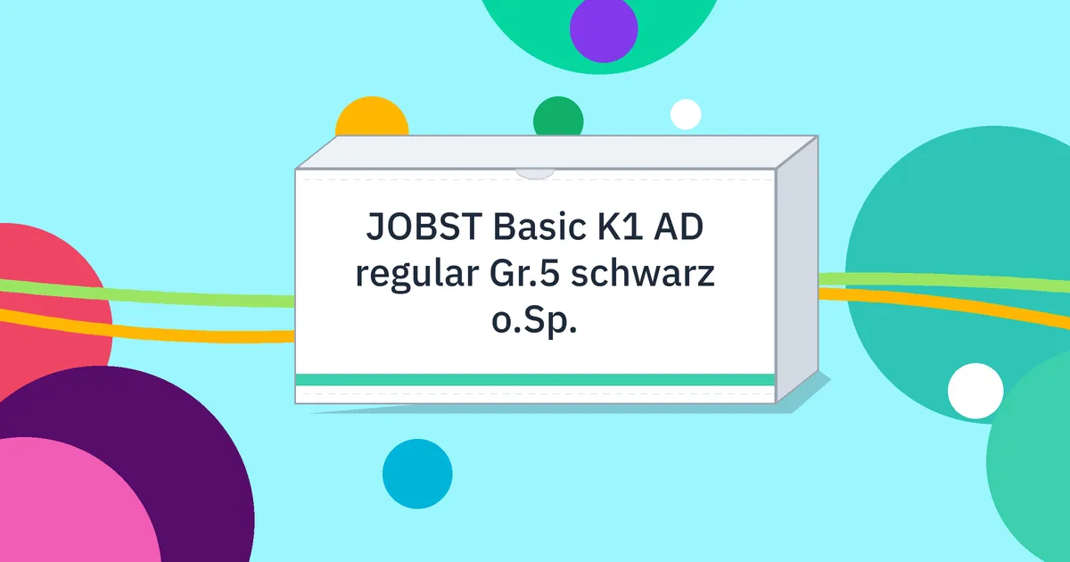 Symbolbild: Packung mit der Aufschrift JOBST Basic K1 AD regular Gr.5 schwarz o.Sp. (PZN 15310870) – Verfügbarkeit und Bezug in Apotheken in Frankfurt am Main