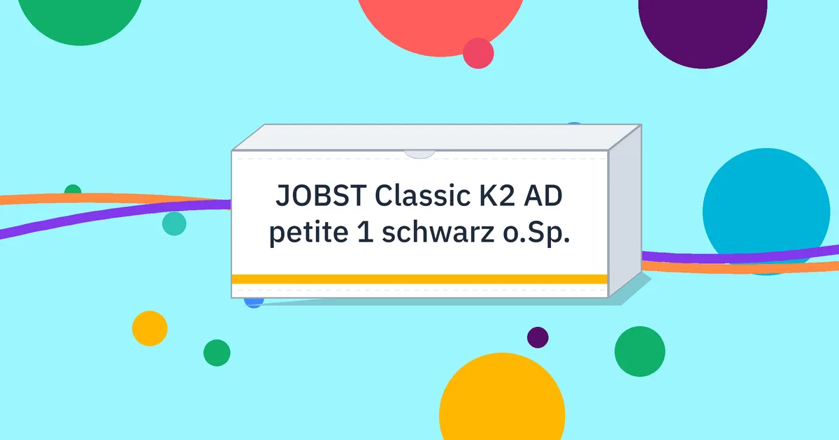 Symbolbild: Packung mit der Aufschrift JOBST Classic K2 AD petite 1 schwarz o.Sp. (PZN 11269509) – Verfügbarkeit und Bezug in Apotheken in Frankfurt am Main