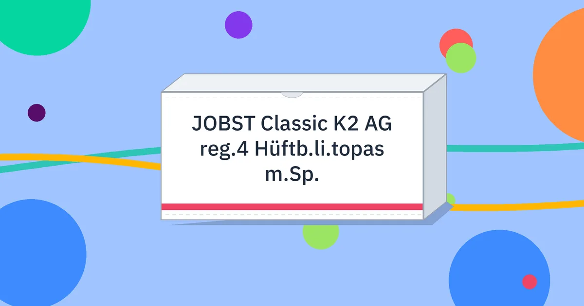 Symbolbild: Packung mit der Aufschrift JOBST Classic K2 AG reg.4 Hüftb.li.topas m.Sp. (PZN 13066035) – Verfügbarkeit und Bezug in Apotheken in Frankfurt am Main