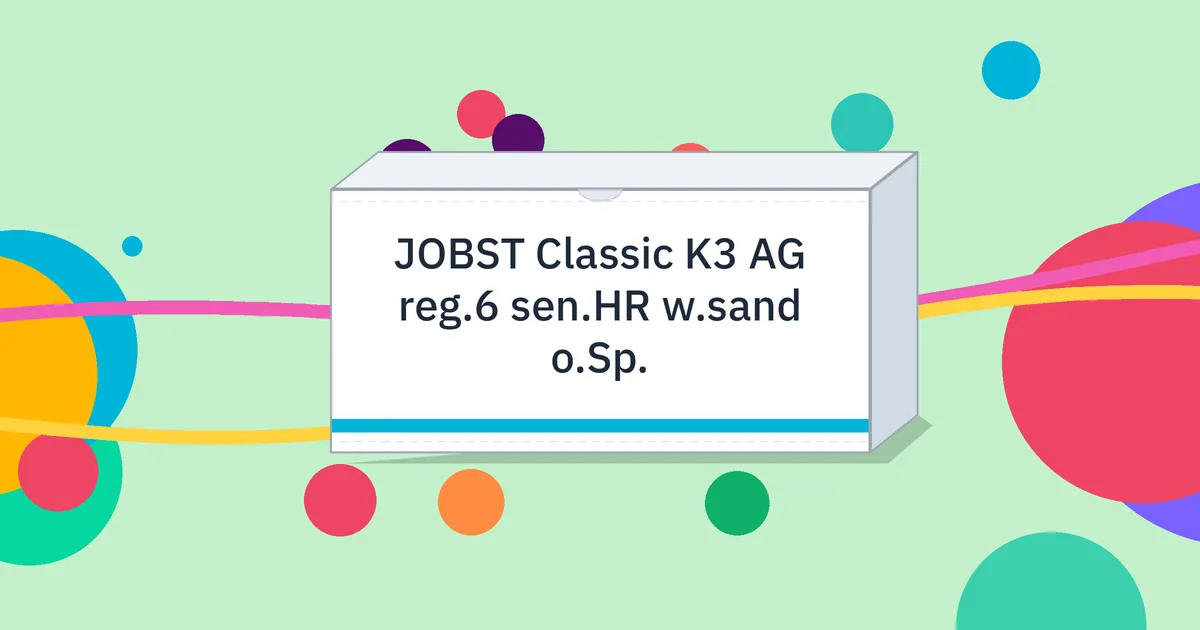 Symbolbild: Packung mit der Aufschrift JOBST Classic K3 AG reg.6 sen.HR w.sand o.Sp. (PZN 17957647) – Verfügbarkeit und Bezug in Apotheken in Frankfurt am Main