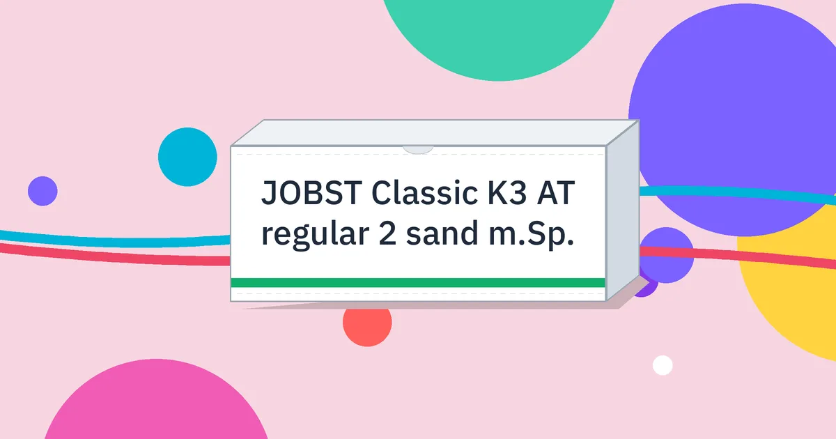 Symbolbild: Packung mit der Aufschrift JOBST Classic K3 AT regular 2 sand m.Sp. (PZN 13078038) – Verfügbarkeit und Bezug in Apotheken in Frankfurt am Main
