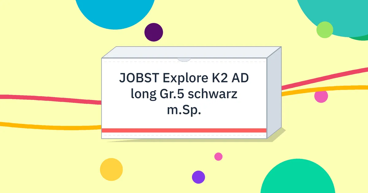 Symbolbild: Packung mit der Aufschrift JOBST Explore K2 AD long Gr.5 schwarz m.Sp. (PZN 11022051) – Verfügbarkeit und Bezug in Apotheken in Frankfurt am Main