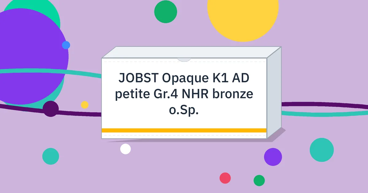 Symbolbild: Packung mit der Aufschrift JOBST Opaque K1 AD petite Gr.4 NHR bronze o.Sp. (PZN 13080035) – Verfügbarkeit und Bezug in Apotheken in Frankfurt am Main