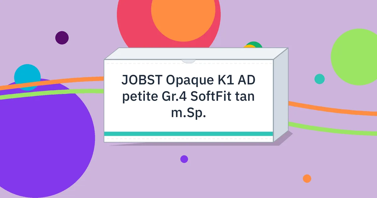 Symbolbild: Packung mit der Aufschrift JOBST Opaque K1 AD petite Gr.4 SoftFit tan m.Sp. (PZN 16264310) – Verfügbarkeit und Bezug in Apotheken in Frankfurt am Main