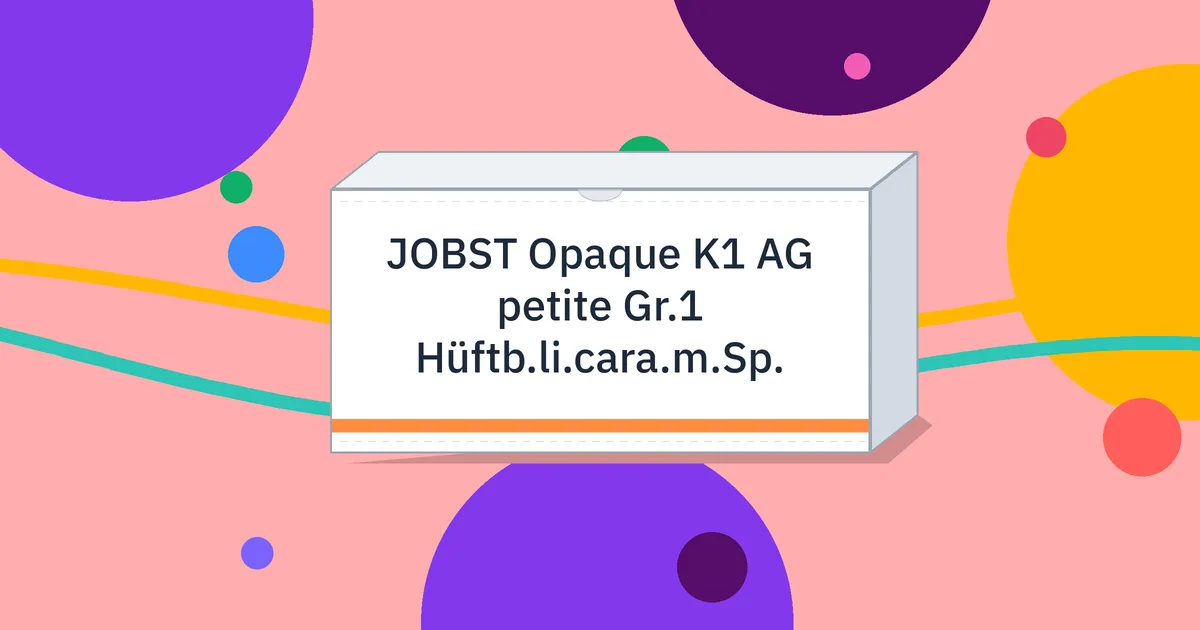 Symbolbild: Packung mit der Aufschrift JOBST Opaque K1 AG petite Gr.1 Hüftb.li.cara.m.Sp. (PZN 13097490) – Verfügbarkeit und Bezug in Apotheken in Frankfurt am Main