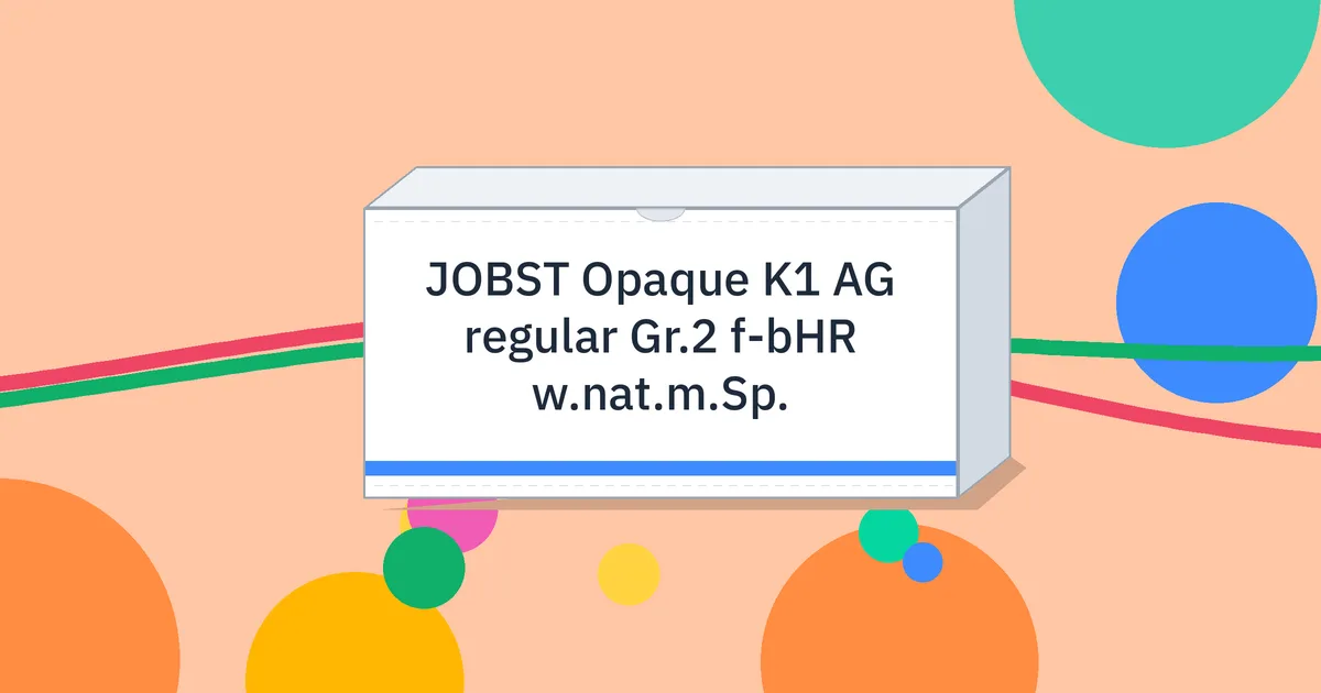 Symbolbild: Packung mit der Aufschrift JOBST Opaque K1 AG regular Gr.2 f-bHR w.nat.m.Sp. (PZN 13091062) – Verfügbarkeit und Bezug in Apotheken in Frankfurt am Main