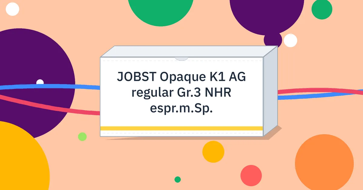 Symbolbild: Packung mit der Aufschrift JOBST Opaque K1 AG regular Gr.3 NHR espr.m.Sp. (PZN 16267082) – Verfügbarkeit und Bezug in Apotheken in Frankfurt am Main
