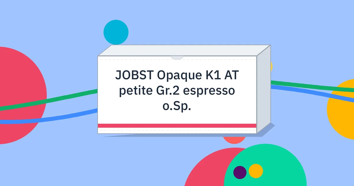 Symbolbild: Packung mit der Aufschrift JOBST Opaque K1 AT petite Gr.2 espresso o.Sp. (PZN 16276891) – Verfügbarkeit und Bezug in Apotheken in Frankfurt am Main