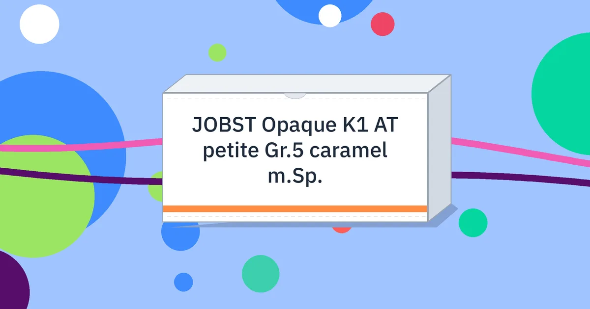 Symbolbild: Packung mit der Aufschrift JOBST Opaque K1 AT petite Gr.5 caramel m.Sp. (PZN 13103500) – Verfügbarkeit und Bezug in Apotheken in Frankfurt am Main