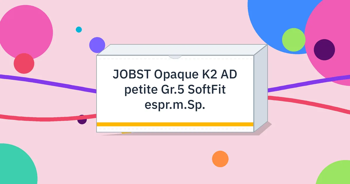 Symbolbild: Packung mit der Aufschrift JOBST Opaque K2 AD petite Gr.5 SoftFit espr.m.Sp. (PZN 16279381) – Verfügbarkeit und Bezug in Apotheken in Frankfurt am Main
