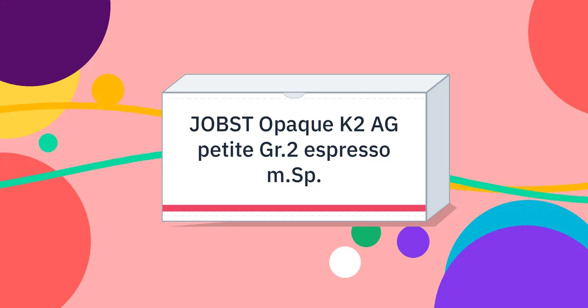 Symbolbild: Packung mit der Aufschrift JOBST Opaque K2 AG petite Gr.2 espresso m.Sp. (PZN 16285559) – Verfügbarkeit und Bezug in Apotheken in Frankfurt am Main