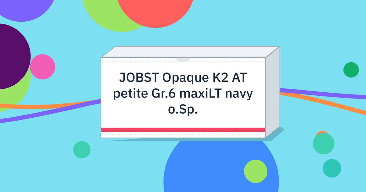 Symbolbild: Packung mit der Aufschrift JOBST Opaque K2 AT petite Gr.6 maxiLT navy o.Sp. (PZN 13119197) – Verfügbarkeit und Bezug in Apotheken in Frankfurt am Main