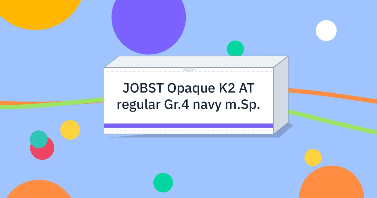Symbolbild: Packung mit der Aufschrift JOBST Opaque K2 AT regular Gr.4 navy m.Sp. (PZN 13122383) – Verfügbarkeit und Bezug in Apotheken in Frankfurt am Main