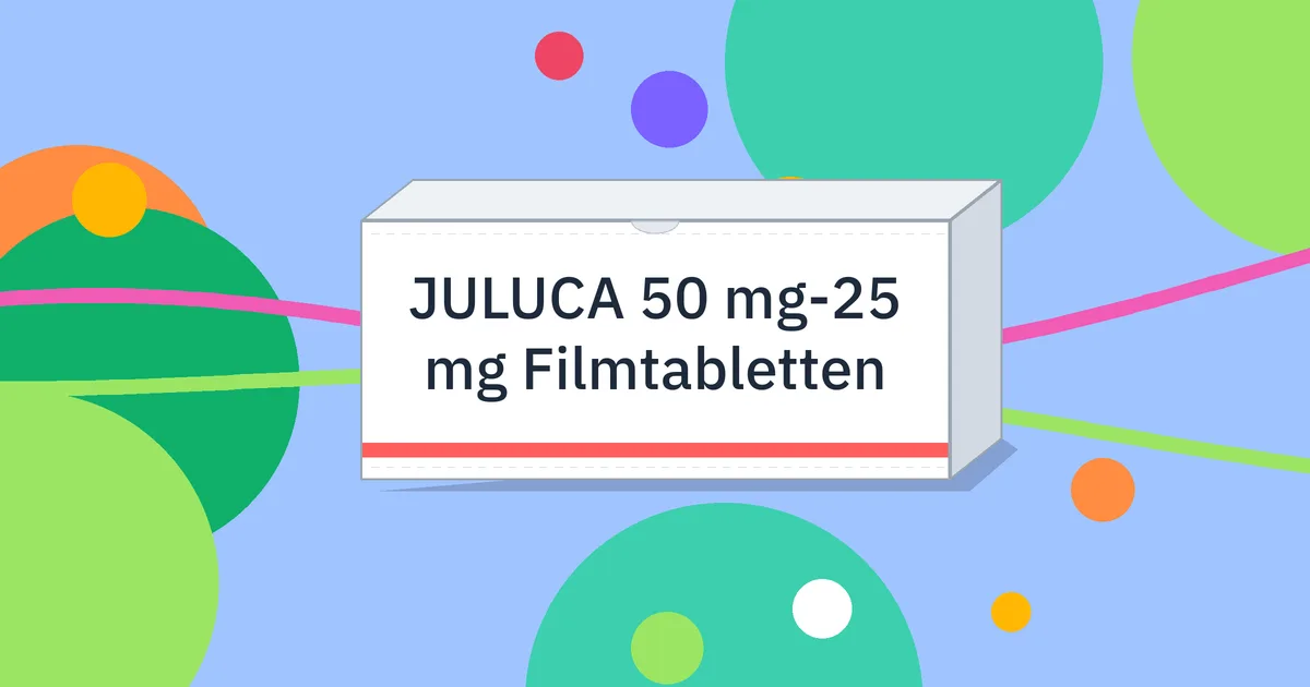 Symbolbild: Packung mit der Aufschrift JULUCA 50 mg-25 mg Filmtabletten (PZN 18039445) – Verfügbarkeit und Bezug in Apotheken in Frankfurt am Main