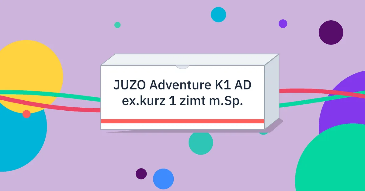 Symbolbild: Packung mit der Aufschrift JUZO Adventure K1 AD ex.kurz 1 zimt m.Sp. (PZN 16493950) – Verfügbarkeit und Bezug in Apotheken in Frankfurt am Main