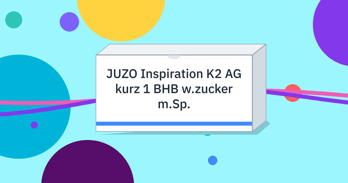 Symbolbild: Packung mit der Aufschrift JUZO Inspiration K2 AG kurz 1 BHB w.zucker m.Sp. (PZN 14849673) – Verfügbarkeit und Bezug in Apotheken in Frankfurt am Main