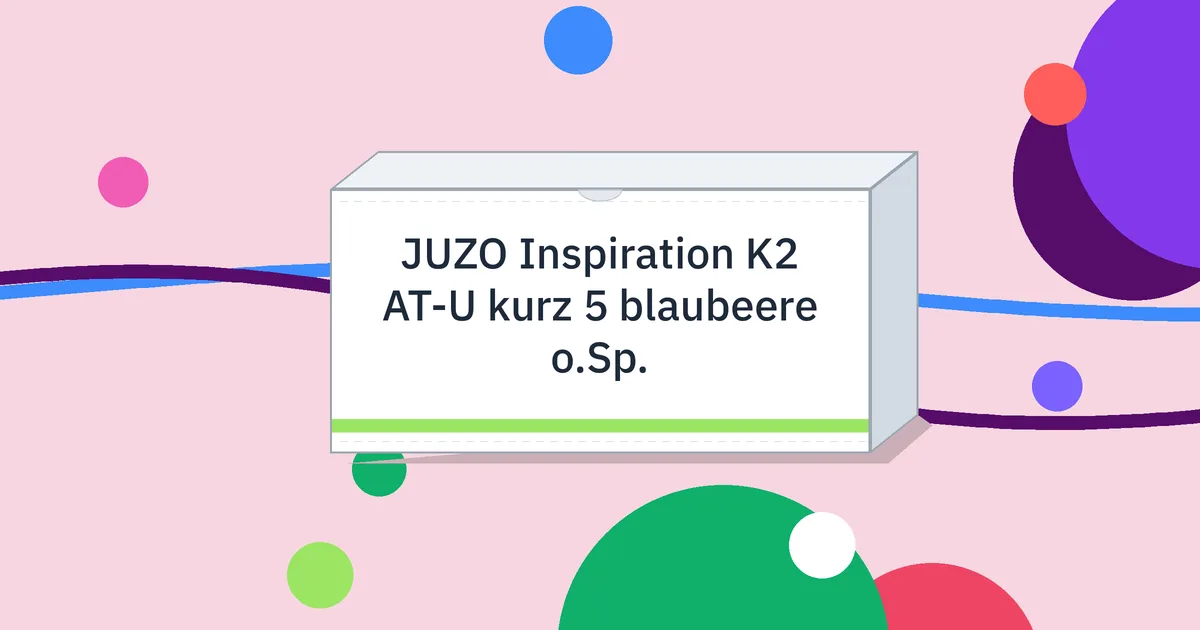 Symbolbild: Packung mit der Aufschrift JUZO Inspiration K2 AT-U kurz 5 blaubeere o.Sp. (PZN 14929343) – Verfügbarkeit und Bezug in Apotheken in Frankfurt am Main