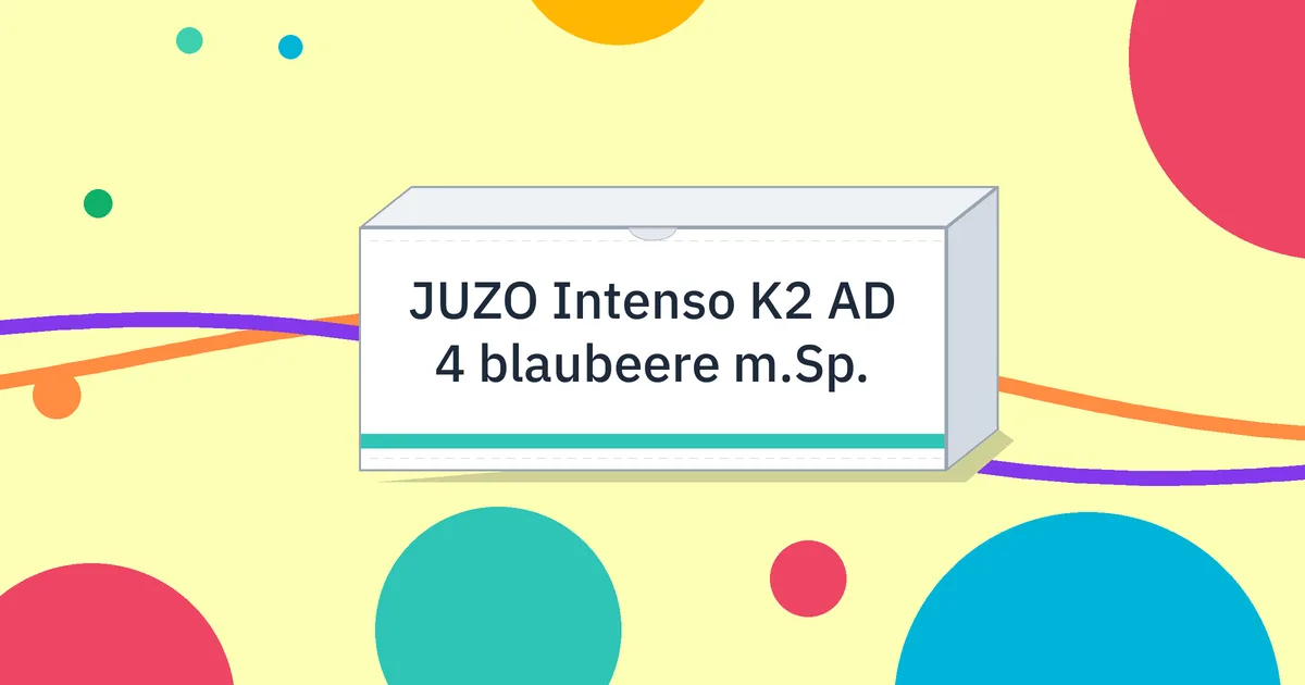 Symbolbild: Packung mit der Aufschrift JUZO Intenso K2 AD 4 blaubeere m.Sp. (PZN 18606312) – Verfügbarkeit und Bezug in Apotheken in Frankfurt am Main