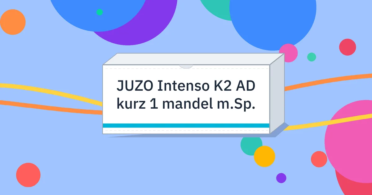 Symbolbild: Packung mit der Aufschrift JUZO Intenso K2 AD kurz 1 mandel m.Sp. (PZN 18607547) – Verfügbarkeit und Bezug in Apotheken in Frankfurt am Main