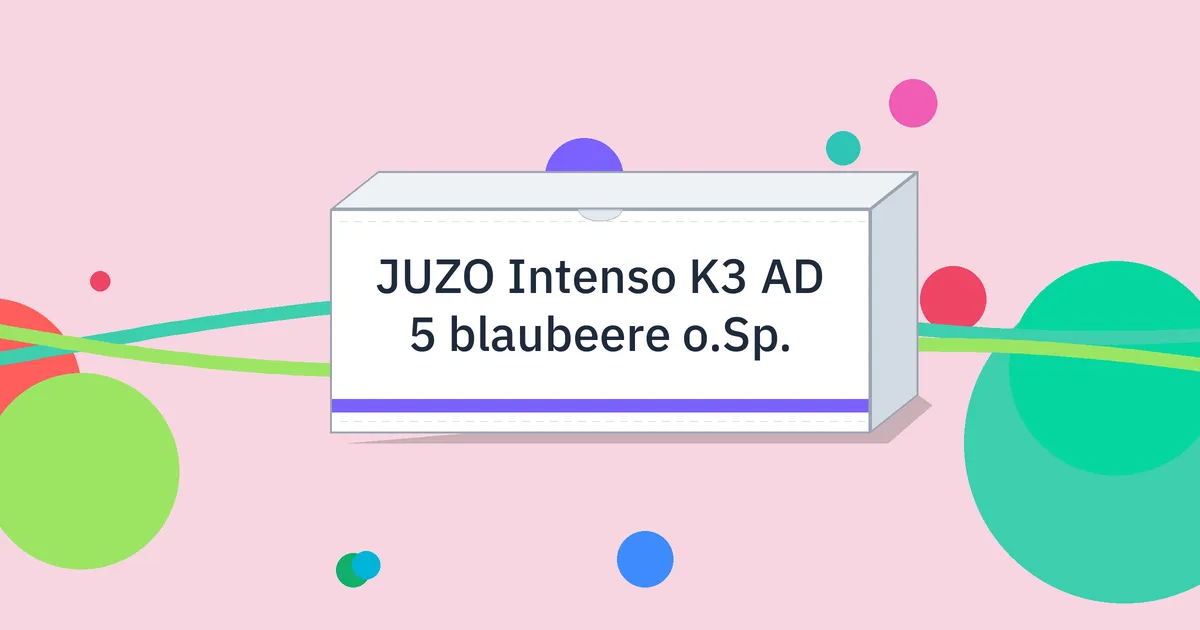 Symbolbild: Packung mit der Aufschrift JUZO Intenso K3 AD 5 blaubeere o.Sp. (PZN 18638039) – Verfügbarkeit und Bezug in Apotheken in Frankfurt am Main