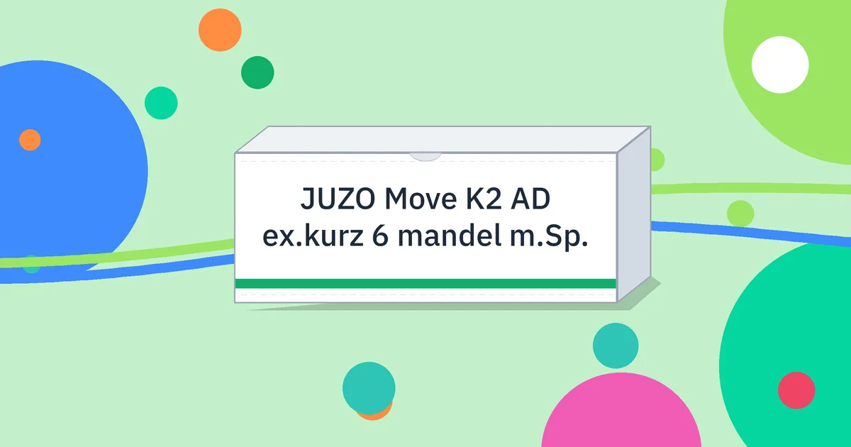 Symbolbild: Packung mit der Aufschrift JUZO Move K2 AD ex.kurz 6 mandel m.Sp. (PZN 16341157) – Verfügbarkeit und Bezug in Apotheken in Frankfurt am Main