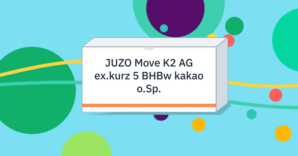 Symbolbild: Packung mit der Aufschrift JUZO Move K2 AG ex.kurz 5 BHBw kakao o.Sp. (PZN 18566038) – Verfügbarkeit und Bezug in Apotheken in Frankfurt am Main