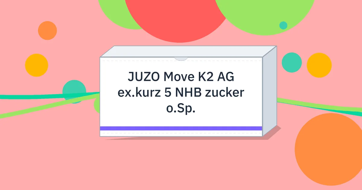 Symbolbild: Packung mit der Aufschrift JUZO Move K2 AG ex.kurz 5 NHB zucker o.Sp. (PZN 18533553) – Verfügbarkeit und Bezug in Apotheken in Frankfurt am Main