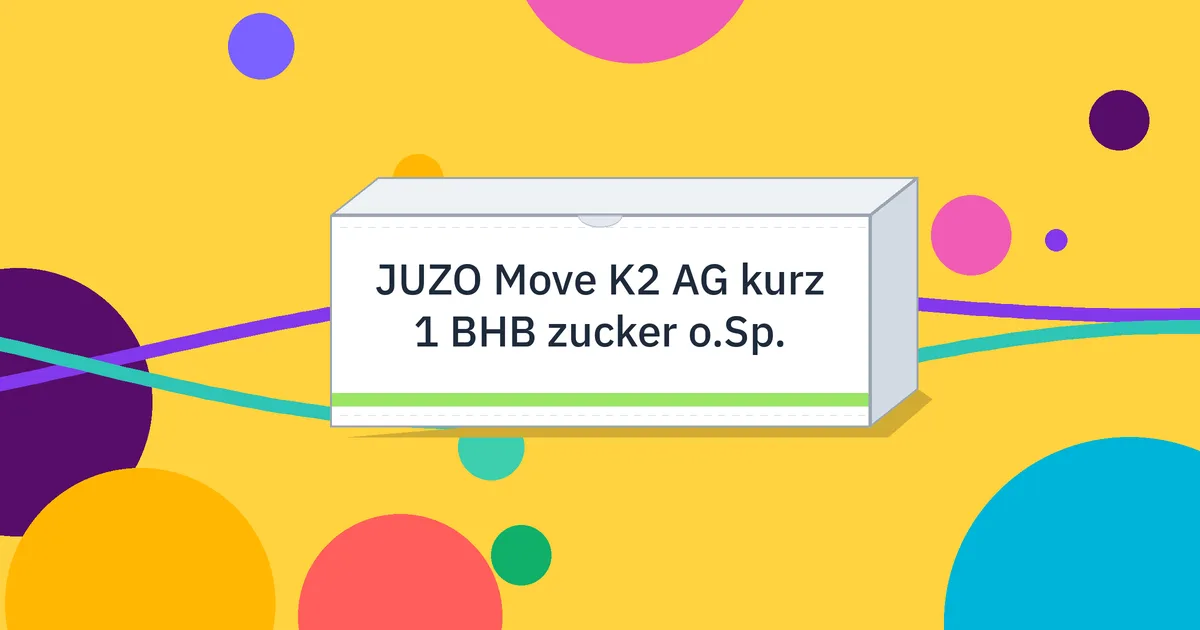 Symbolbild: Packung mit der Aufschrift JUZO Move K2 AG kurz 1 BHB zucker o.Sp. (PZN 18530000) – Verfügbarkeit und Bezug in Apotheken in Frankfurt am Main