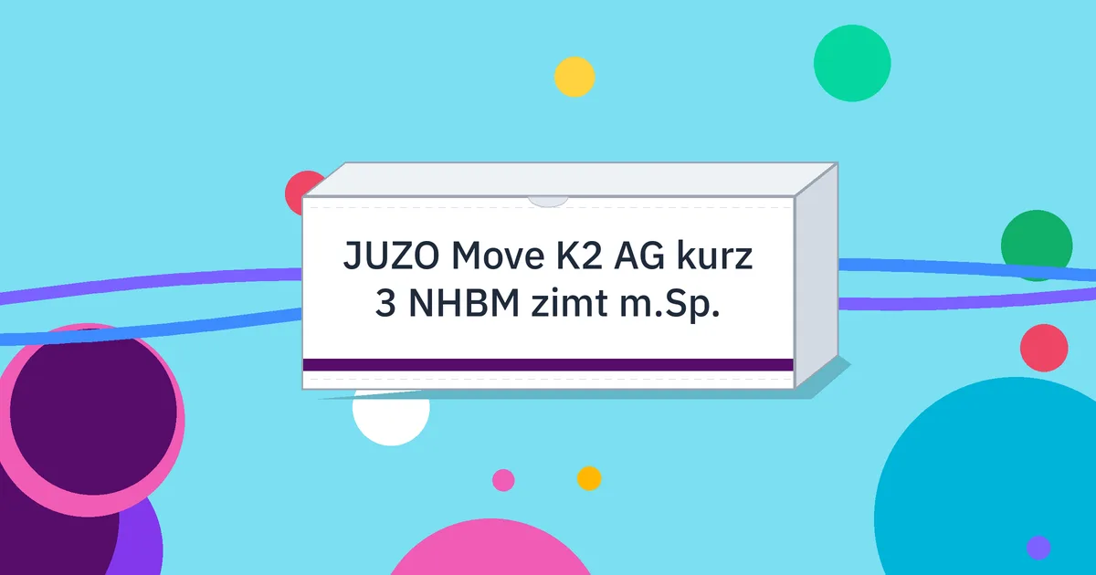 Symbolbild: Packung mit der Aufschrift JUZO Move K2 AG kurz 3 NHBM zimt m.Sp. (PZN 18527274) – Verfügbarkeit und Bezug in Apotheken in Frankfurt am Main