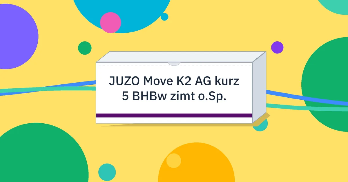 Symbolbild: Packung mit der Aufschrift JUZO Move K2 AG kurz 5 BHBw zimt o.Sp. (PZN 18530359) – Verfügbarkeit und Bezug in Apotheken in Frankfurt am Main