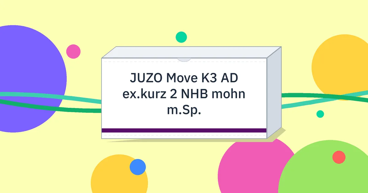 Symbolbild: Packung mit der Aufschrift JUZO Move K3 AD ex.kurz 2 NHB mohn m.Sp. (PZN 18573423) – Verfügbarkeit und Bezug in Apotheken in Frankfurt am Main