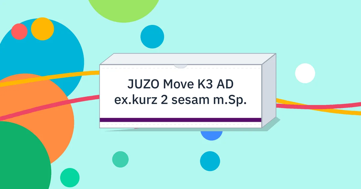Symbolbild: Packung mit der Aufschrift JUZO Move K3 AD ex.kurz 2 sesam m.Sp. (PZN 18569309) – Verfügbarkeit und Bezug in Apotheken in Frankfurt am Main