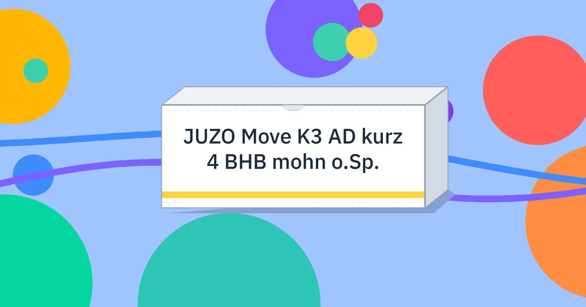 Symbolbild: Packung mit der Aufschrift JUZO Move K3 AD kurz 4 BHB mohn o.Sp. (PZN 18573009) – Verfügbarkeit und Bezug in Apotheken in Frankfurt am Main