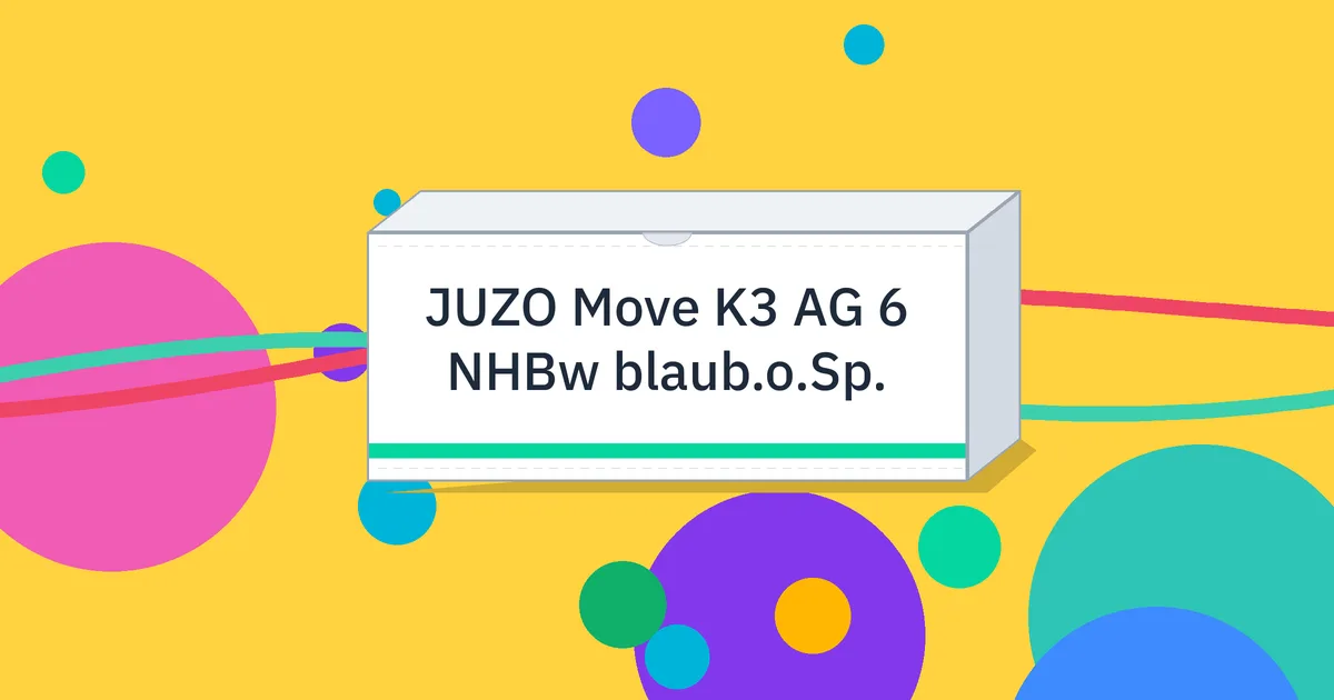 Symbolbild: Packung mit der Aufschrift JUZO Move K3 AG 6 NHBw blaub.o.Sp. (PZN 18588353) – Verfügbarkeit und Bezug in Apotheken in Frankfurt am Main