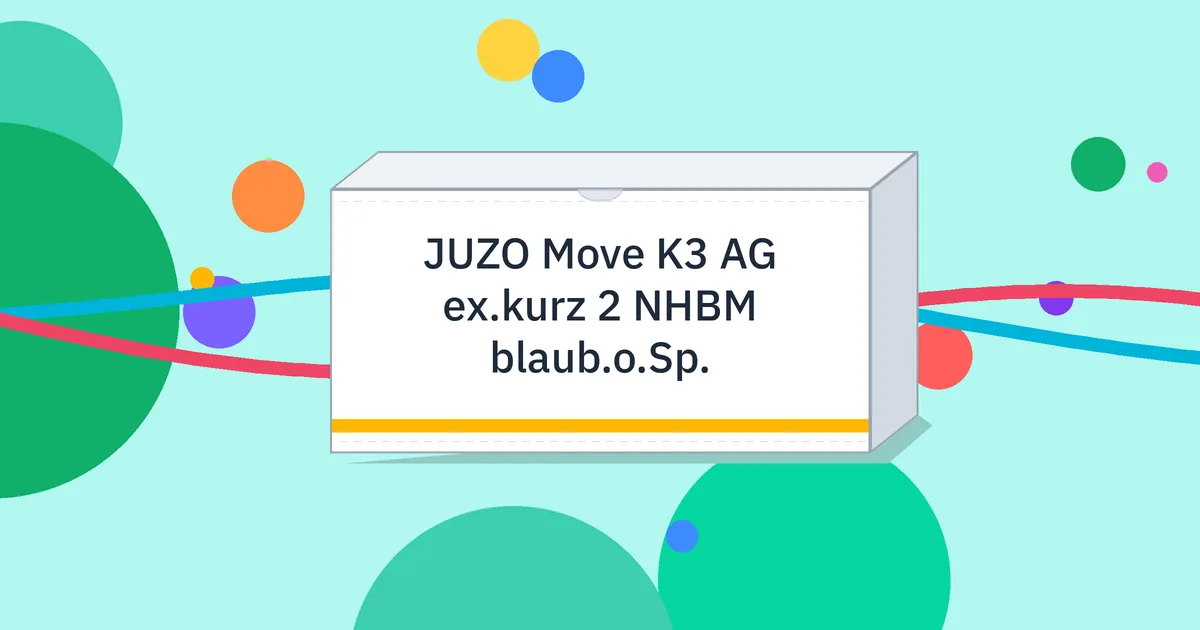 Symbolbild: Packung mit der Aufschrift JUZO Move K3 AG ex.kurz 2 NHBM blaub.o.Sp. (PZN 18596447) – Verfügbarkeit und Bezug in Apotheken in Frankfurt am Main