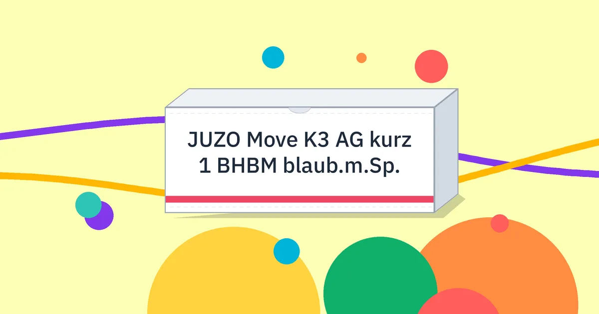 Symbolbild: Packung mit der Aufschrift JUZO Move K3 AG kurz 1 BHBM blaub.m.Sp. (PZN 18591823) – Verfügbarkeit und Bezug in Apotheken in Frankfurt am Main