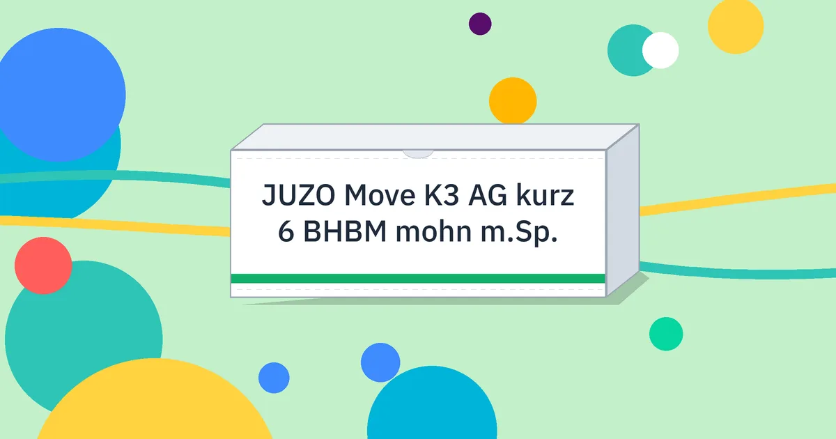 Symbolbild: Packung mit der Aufschrift JUZO Move K3 AG kurz 6 BHBM mohn m.Sp. (PZN 18591964) – Verfügbarkeit und Bezug in Apotheken in Frankfurt am Main